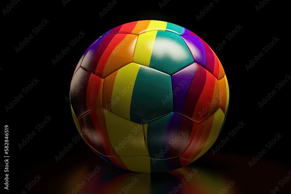 ai generative illustration of a soccer ball in rainbow colors against ...