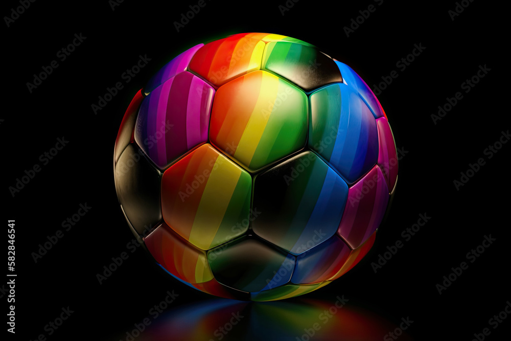 ai generative illustration of a soccer ball in rainbow colors against ...