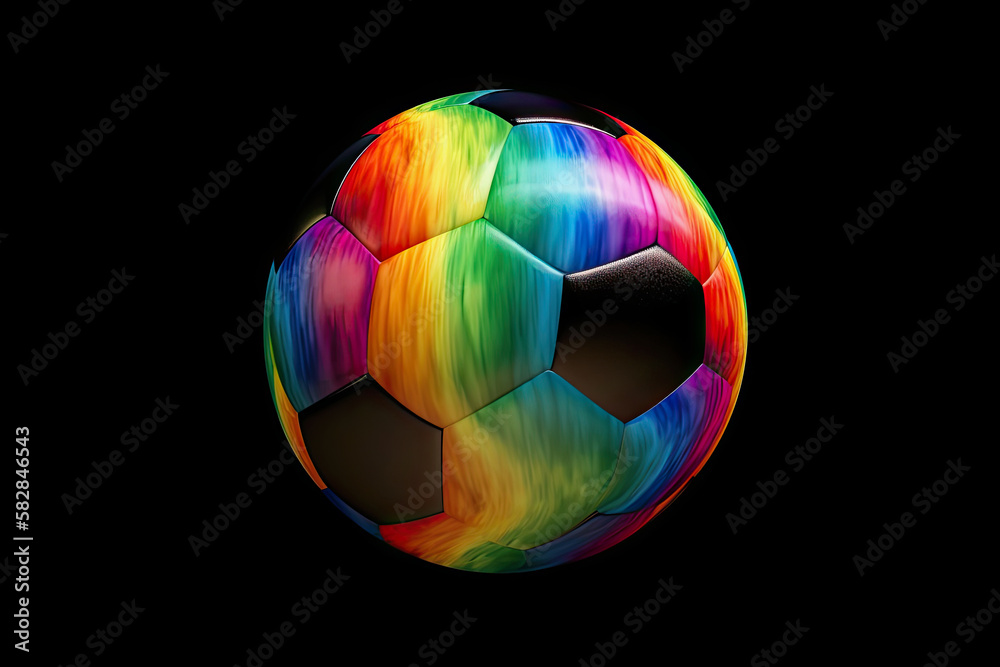 ai generative illustration of a soccer ball in rainbow colors against ...