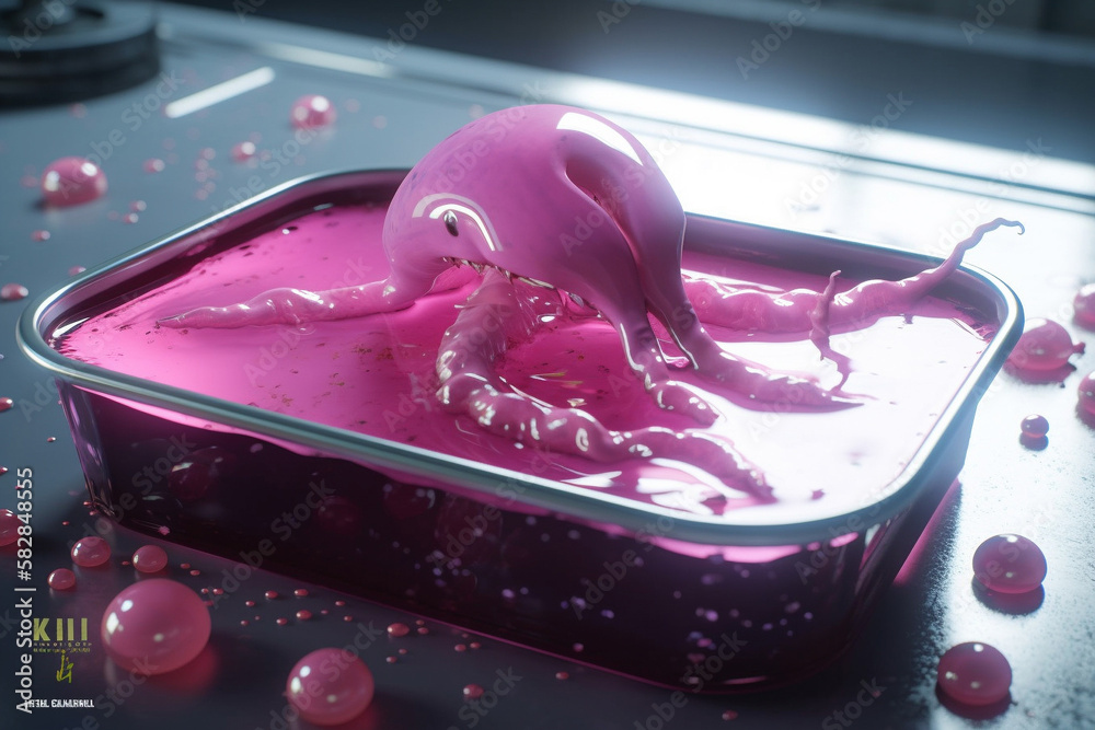 Slimy pink science experiment coming to life in a petri dish. Stock ...