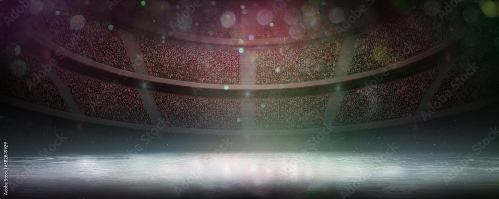Sport background. Beautiful empty winter background and empty ice rink ...
