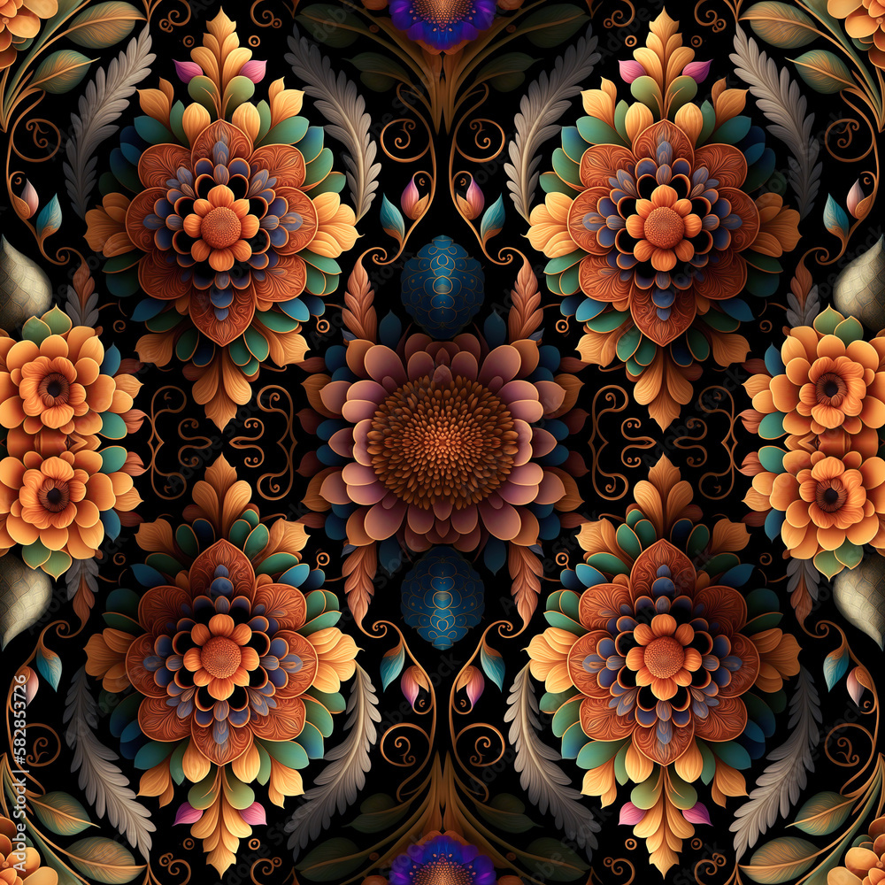 Pattern of shapes flowers volumetric for mirror pattern. Ornamental ...