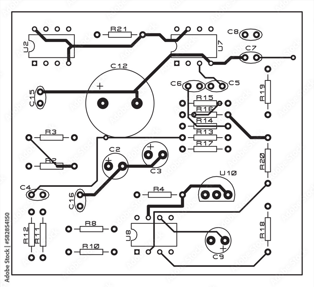 A printed circuit board of an electronic device with components of ...