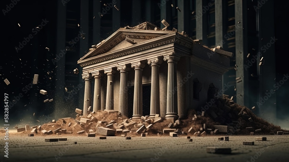 Banking Meltdown: Dramatic Collapse of a Bank Building Concept to ...