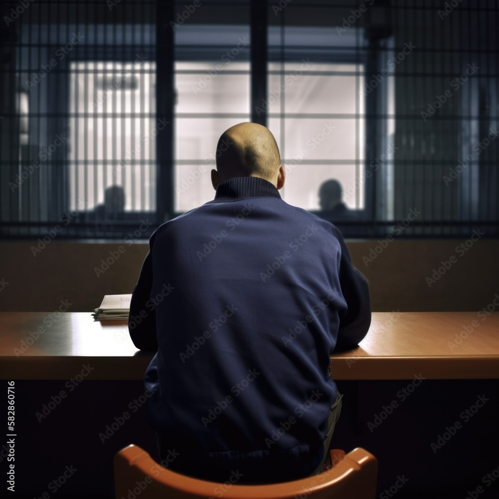 criminal man in an interrogation room at police station, fbi ...
