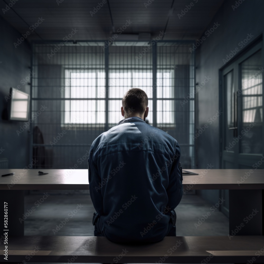 criminal man in an interrogation room at police station, fbi ...