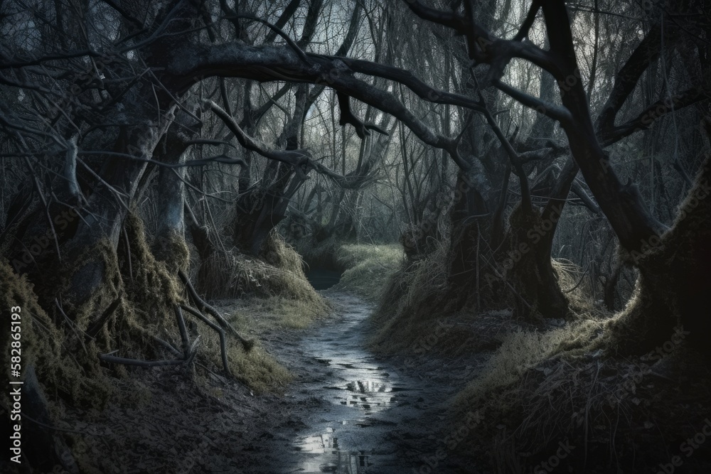 Shiny Pathway in Fairy Tale Styled Scary Forest of Nightmares ...
