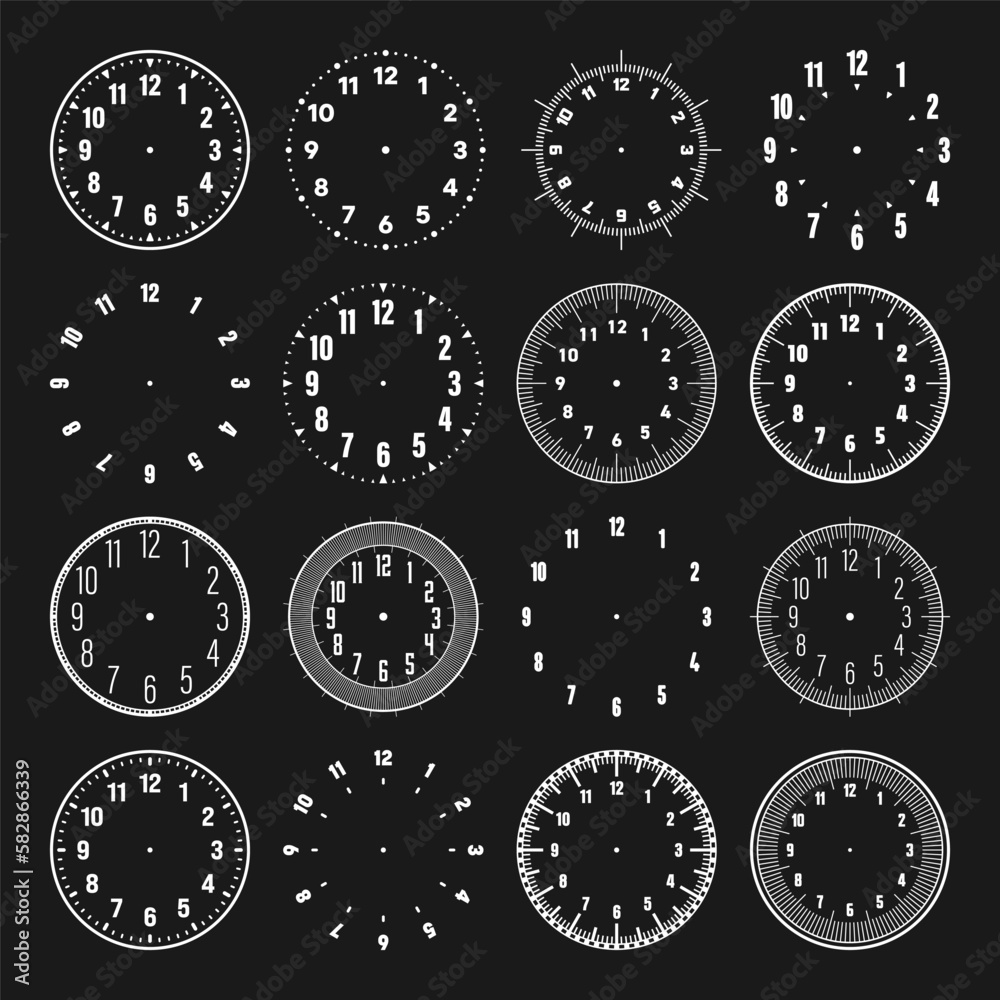 Mechanical clock faces with arabic numerals, bezel. White watch dial ...
