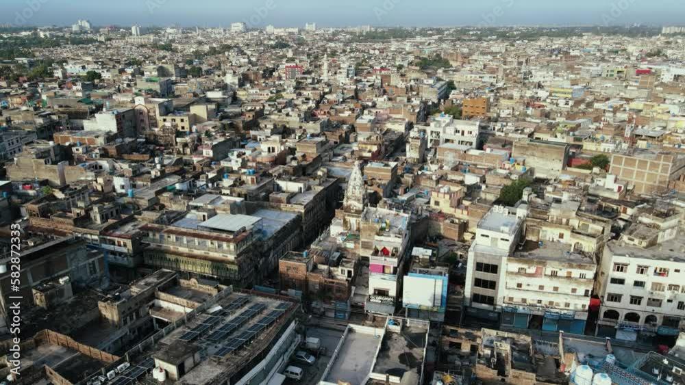 Aerial Flyover Shot of Old Abandoned Hindu Temple in Dense Rawalpindi ...