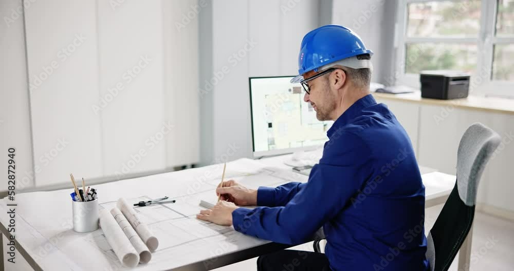 Civil Engineer Drawing Architecture Plan Blueprint Stock Video | Adobe ...