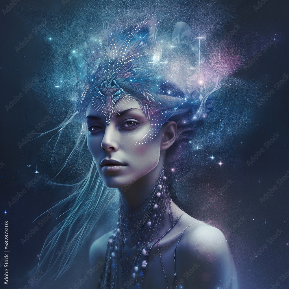 Starseed people as human aliens from another galaxies, fictitious person. AI generated image ...