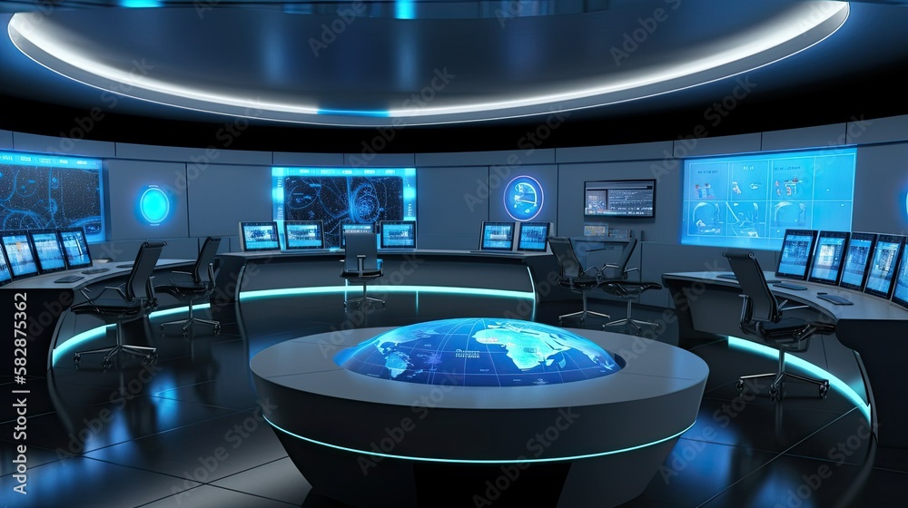 Futuristic operation center / command center interior. With computers ... Futuristic operation center / command center interior. With computers ...