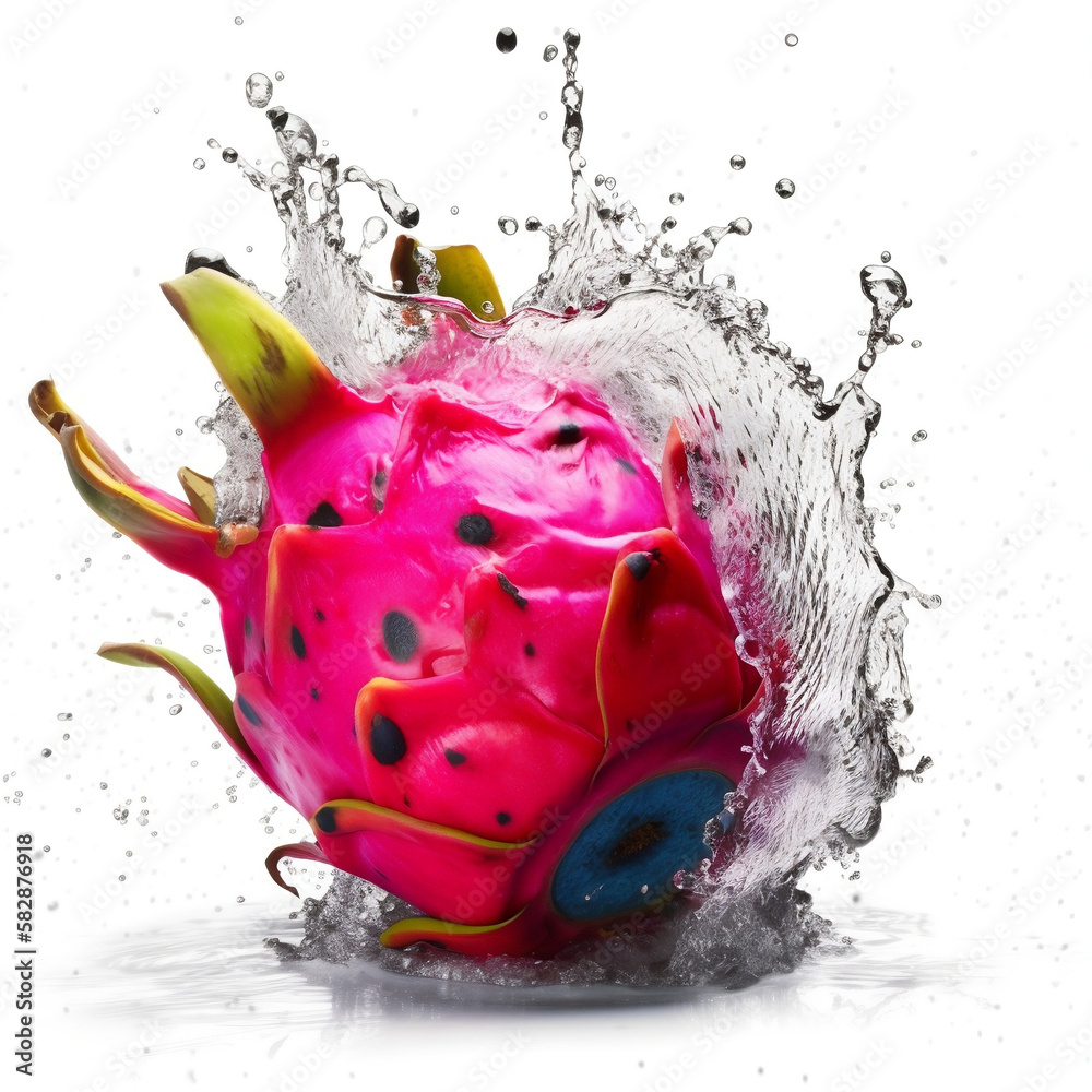 dragonfruit splash in water, fresh fruit splash in water, isolated ...