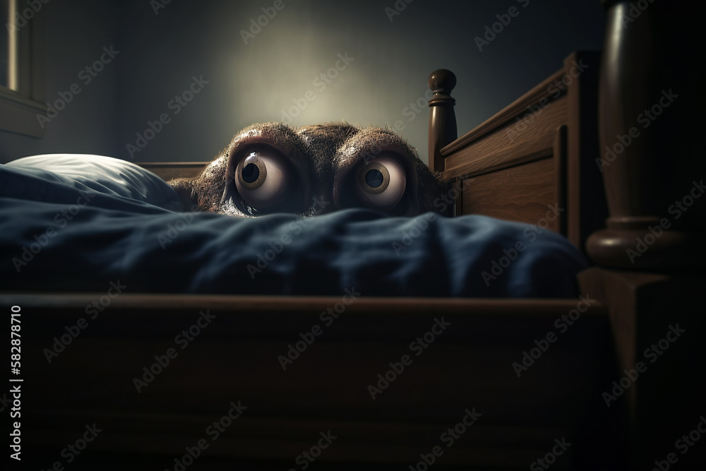 scary monster in bedroom on bed at night in children nightmare ...