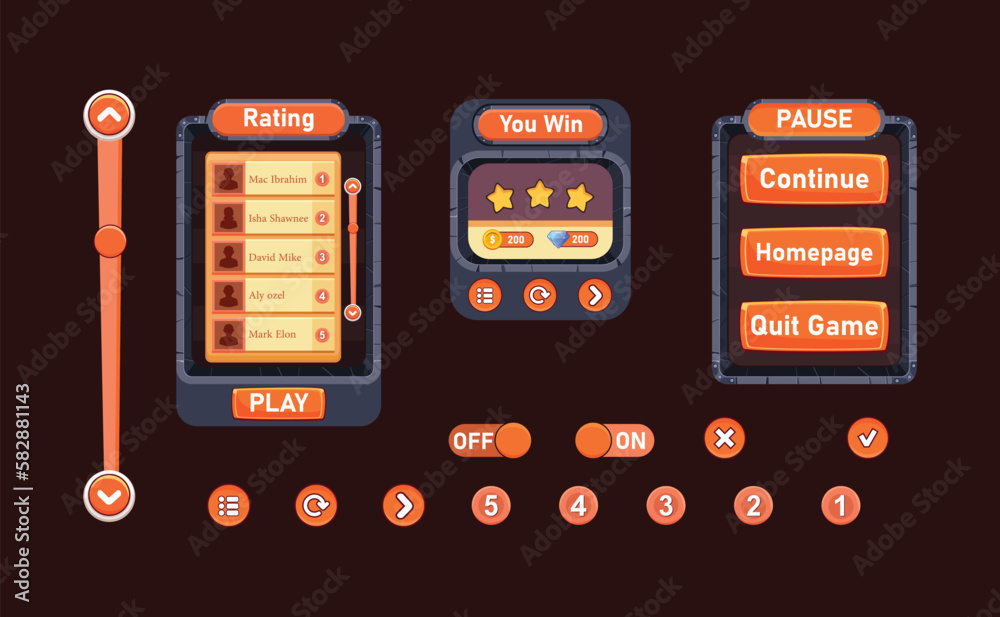 List of mobile games , Game UI kit , user interface ui - ux Stock ...