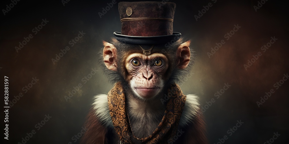 Monkey wearing a fez hat and vest looking like its ready to perform in ...