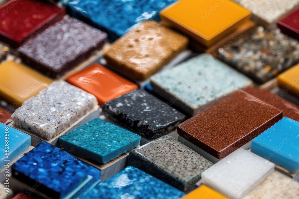 Samples of plastic coating for kitchen countertops are available in a ...