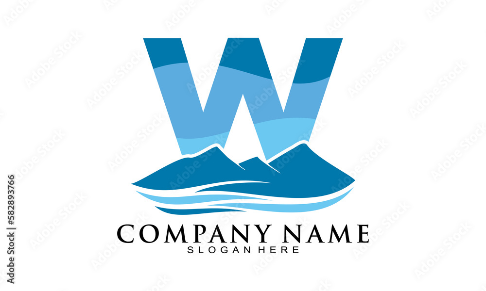 Letter W alphabet with mountain and wave vector logo Stock Vector ...