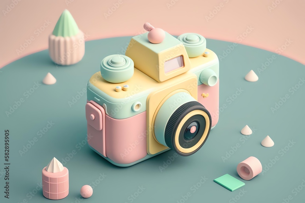 Cartoon Digital camera, soft pastel color, perfectly detailed entire ...