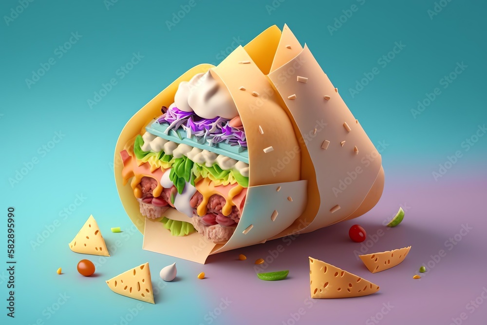 3D Doner kebab Avatar with Exquisite Detailing and Soft Pastel Coloring ...