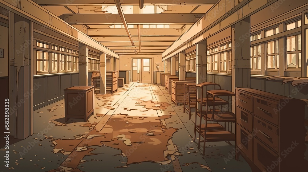 Empty school room background. Anime cartoon style drawing. Generative ...
