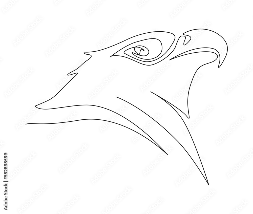 Continuous one line drawing of eagle head. simple falcon head line art ...