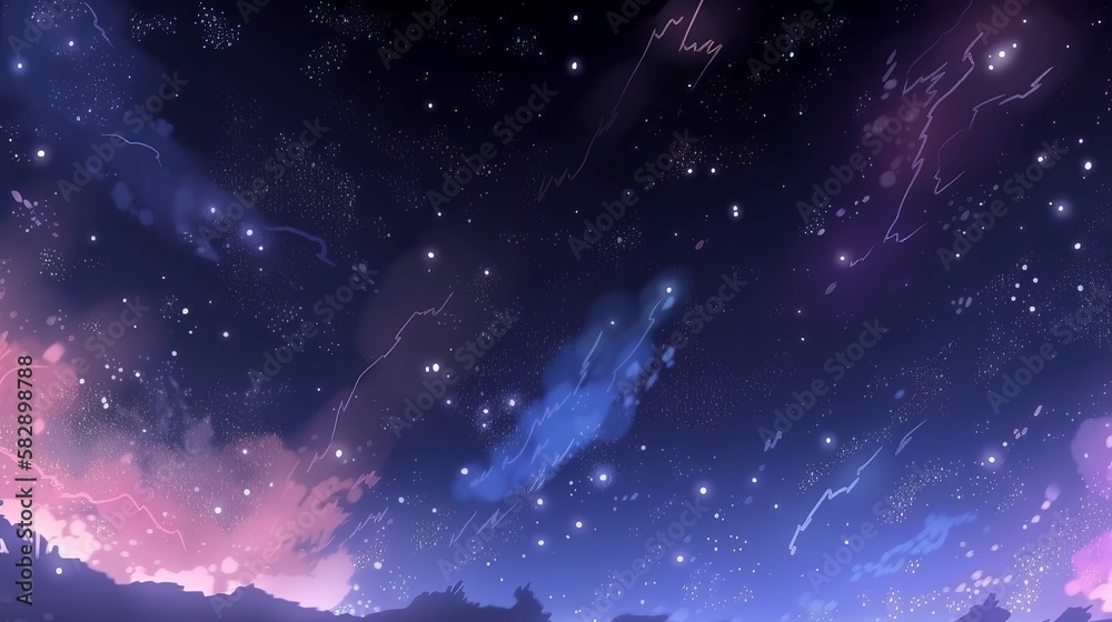 Outer space night sky stary background. Anime cartoon style drawing ...