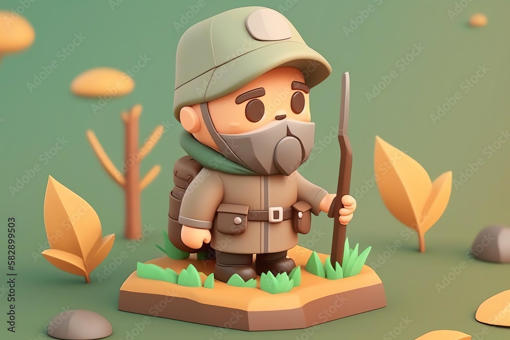 Cartoon Hunter, soft pastel color, perfectly detailed entire body. 3D ...