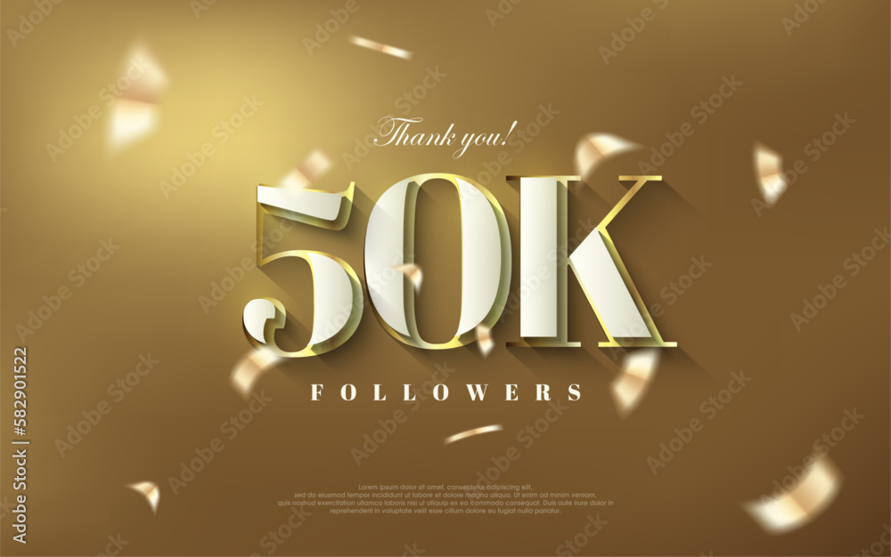 Thank you 50k followers background, shiny luxury gold design. Premium vector background for ...