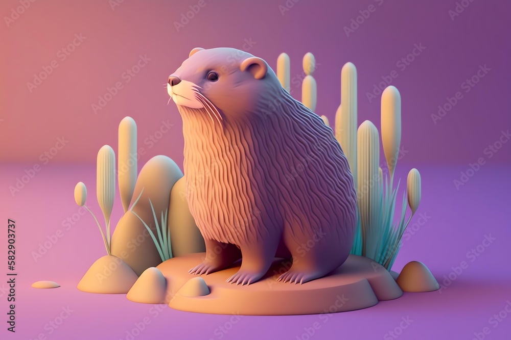 3D Muskrat Avatar with Exquisite Detailing and Soft Pastel Coloring in ...