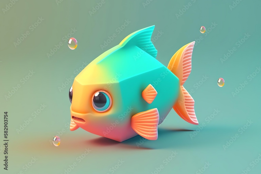 Cartoon Neon tetra, soft pastel color, perfectly detailed entire body ...