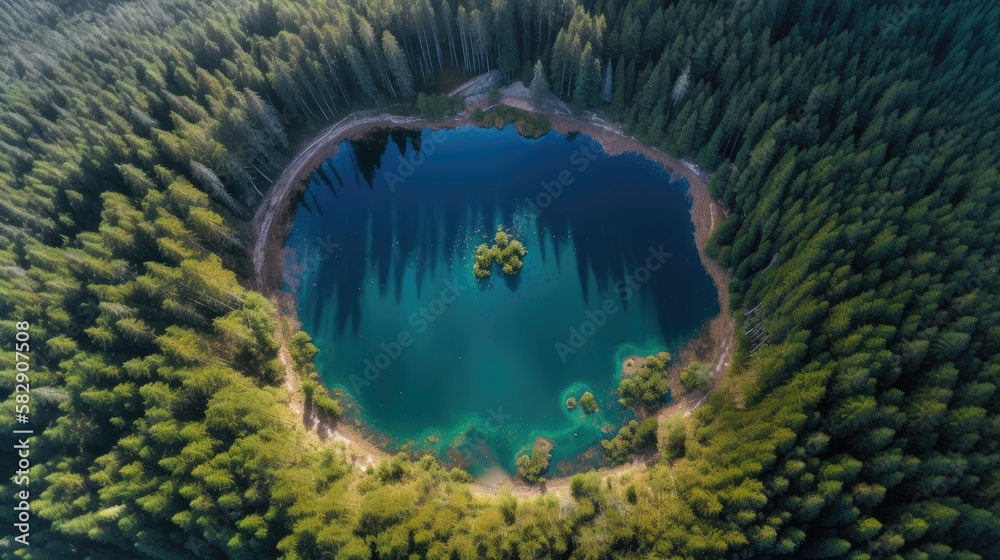 An almost perfect circular lake shot straight down from the air ...