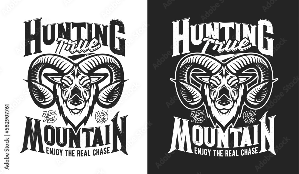Mountain goat mascot, hunting sport club t-shirt print, vector emblem ...