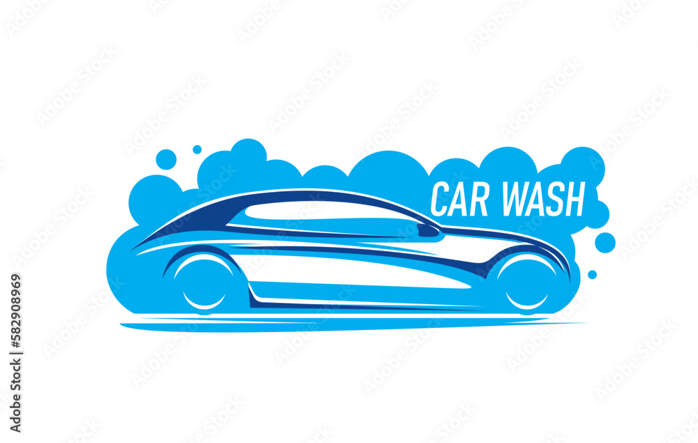 Car wash service icon with shampoo bubbles. Carwash garage station ...