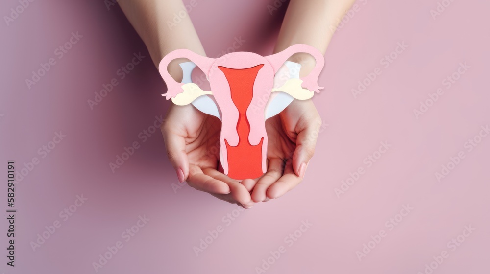 Female reproductive health concept. Woman hand holding uterus shape ...