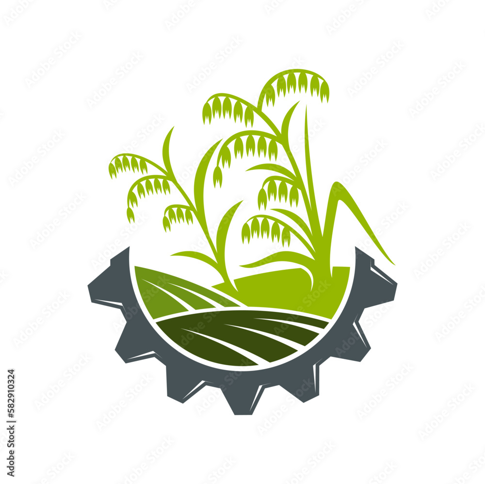 Vetor de Agriculture icon. Field of rice and wheel. Farming business ...