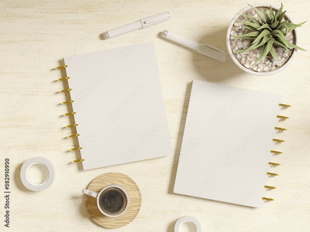 Two discbound planner covers (front and back) as a mockup with blank ...