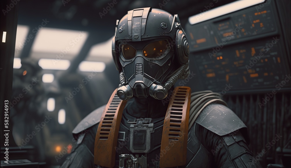 Military pilot on space aircraft cockpit background. Military aviation ...