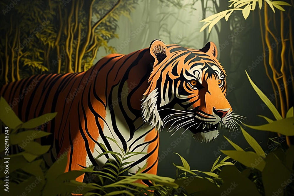Tiger in the jungle. AI generated illustration. Stock Illustration | Adobe Stock