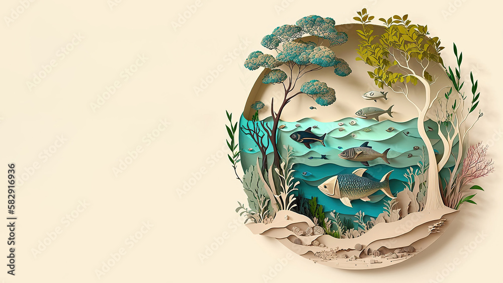 Ocean ecosystems paper art, World Environment Day, world Oceans day ...
