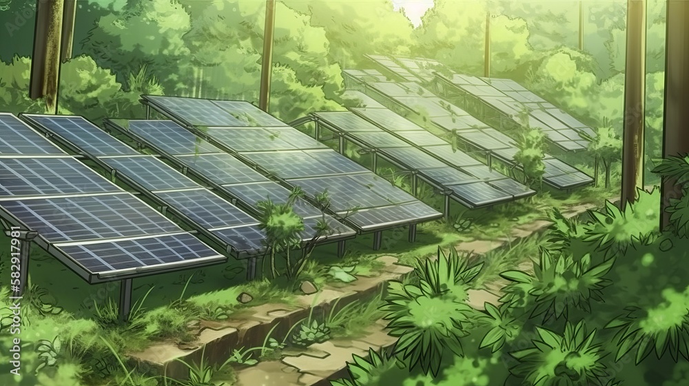 Abandoned solar panel on forest background. Clean green energy concept ...