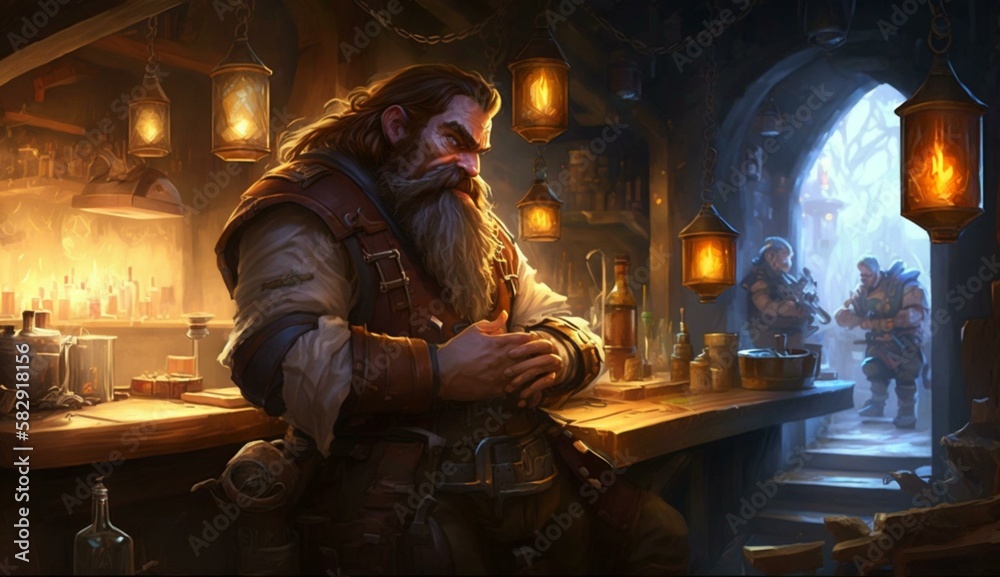 Generative AI, fantasy Tavern, medieval Tavern, medieval building,dwarf ...
