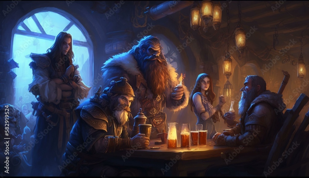Generative AI, fantasy Tavern, medieval Tavern, medieval building,dwarf ...