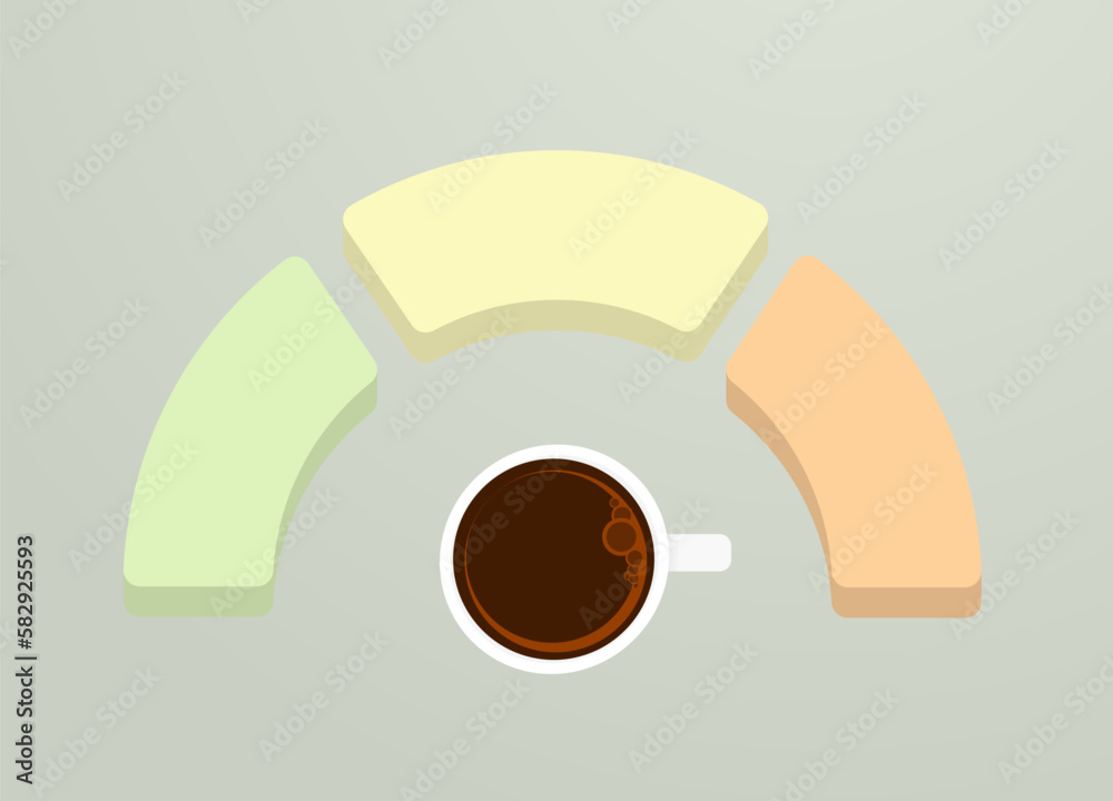 Coffee Break concept. Measuring scale with cup of coffee depicts full ...