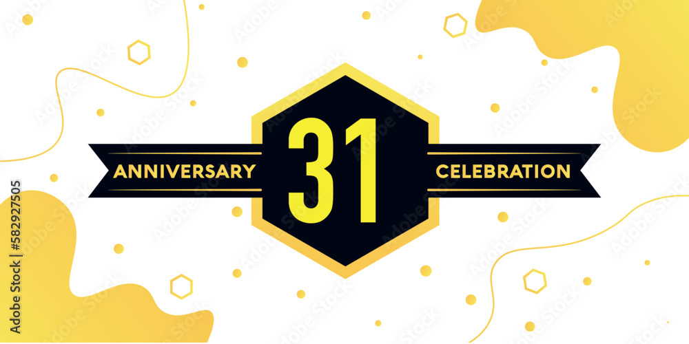 31 years anniversary logo vector design with yellow geometric shape ...