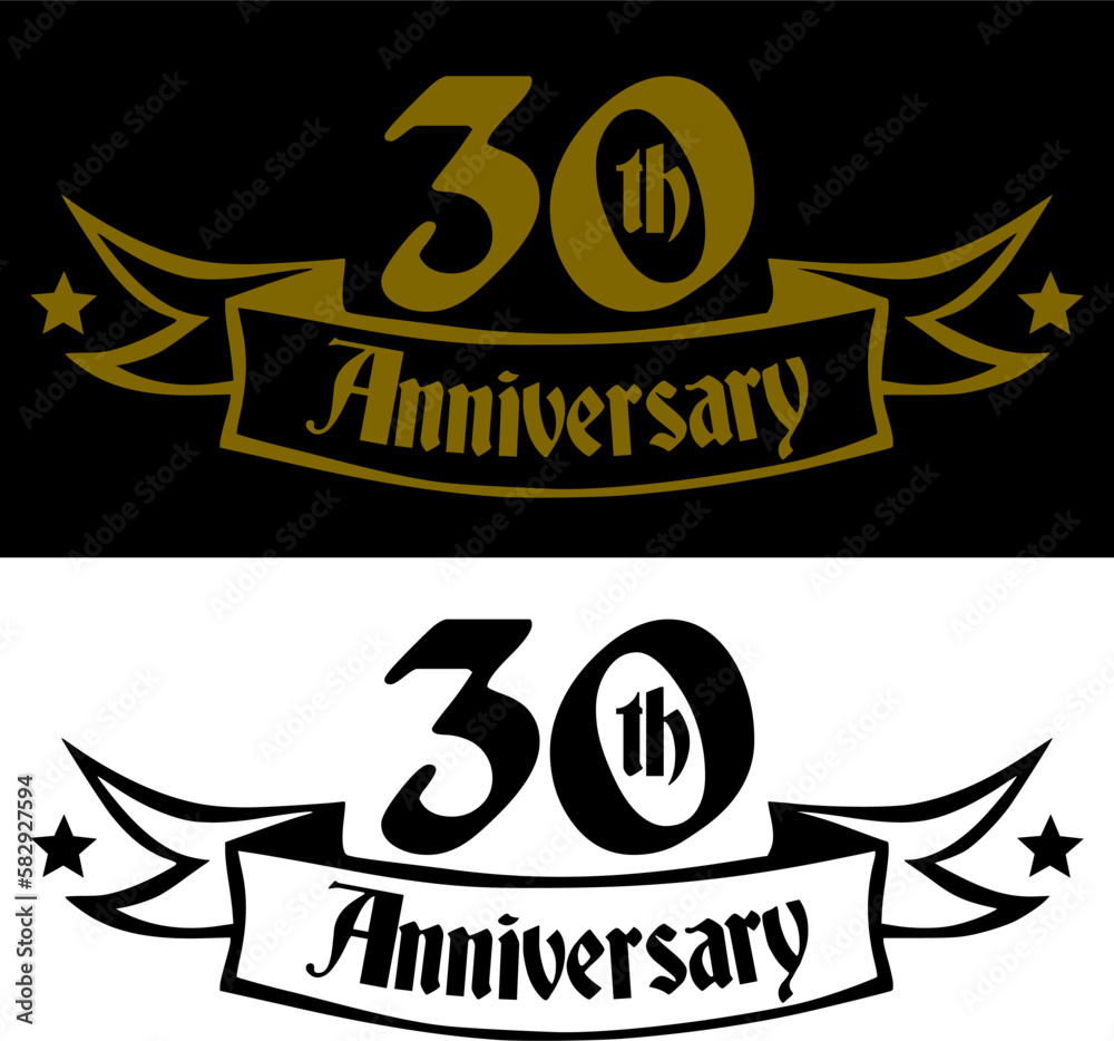 30th Anniversary banner, two versions (black over white and golden over ...