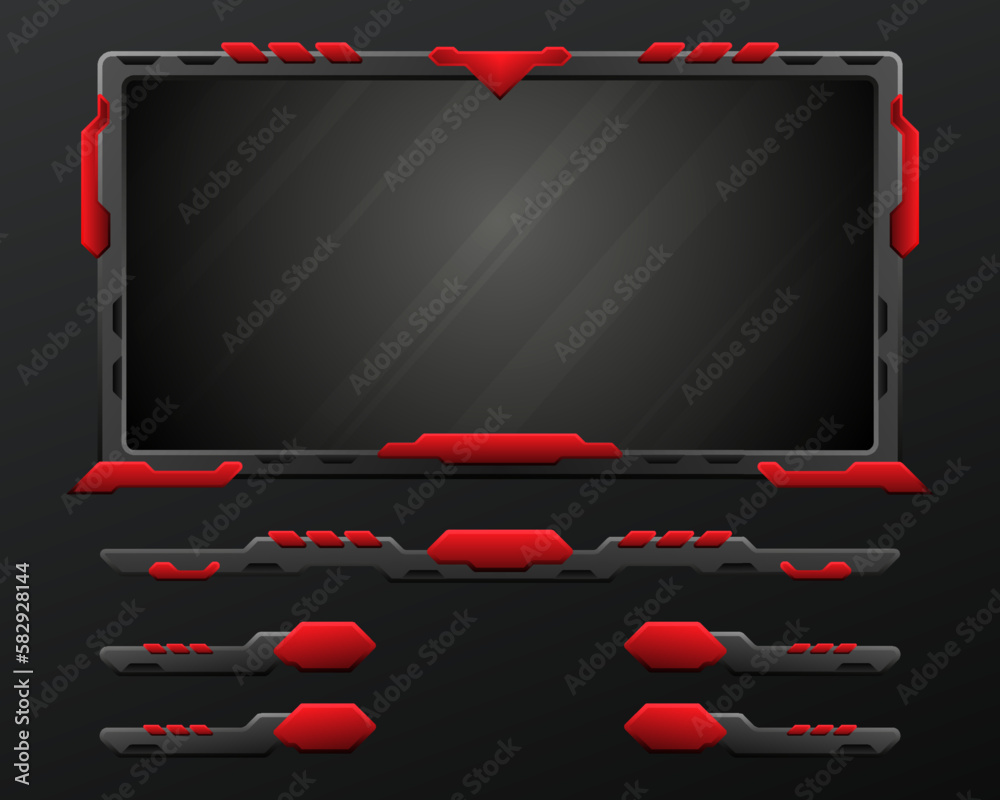 Abstract black and red stream overlay game interface screen panel ...
