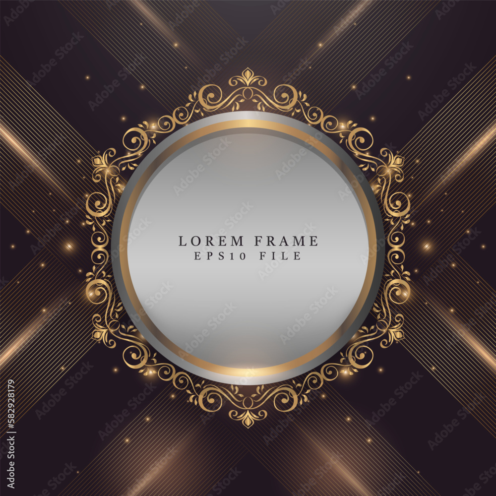 elegant rounded gold and silver frame design with gold line background ...