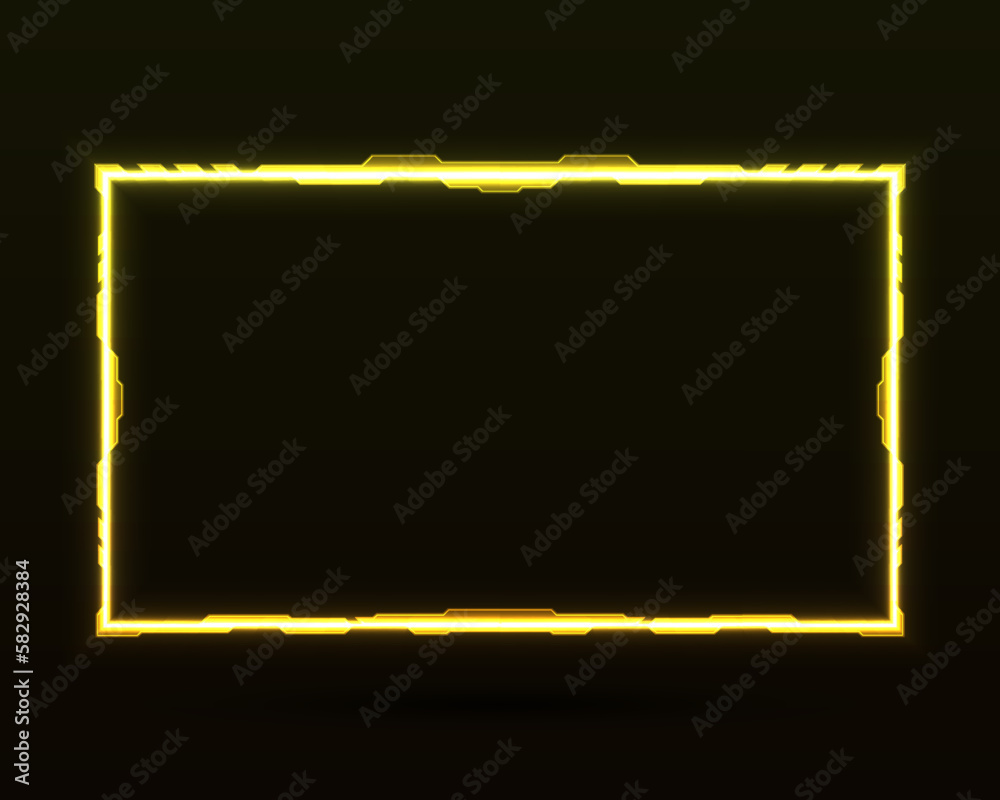 Futuristic yellow neon stream overlay game gui screen border frame with ...