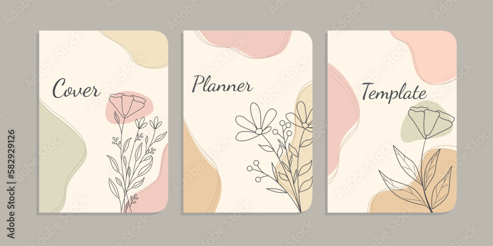 set of beautiful book cover designs with hand drawn floral decorations ...